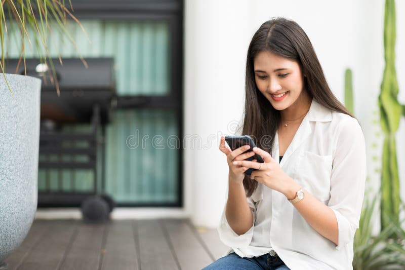 Young Asian Beautiful Women Using Smartphone Stock Photo - Image of ...