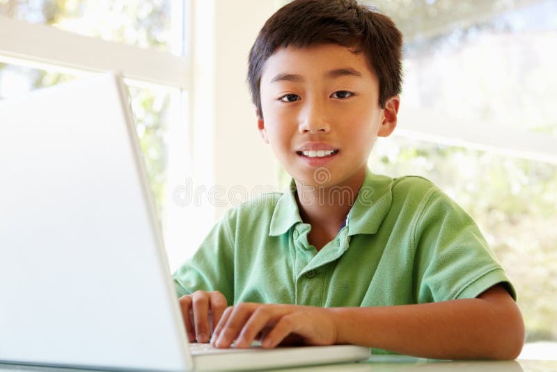Young Asian Boy Using Laptop Stock Photo - Image of game, leisure: 54951842