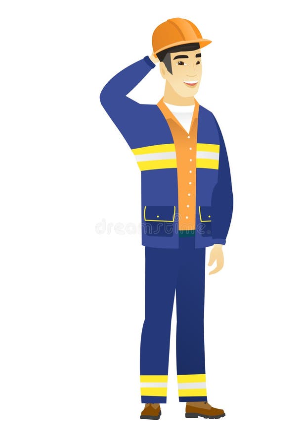Young Asian Builder Scratching His Head. Stock Vector - Illustration of ...