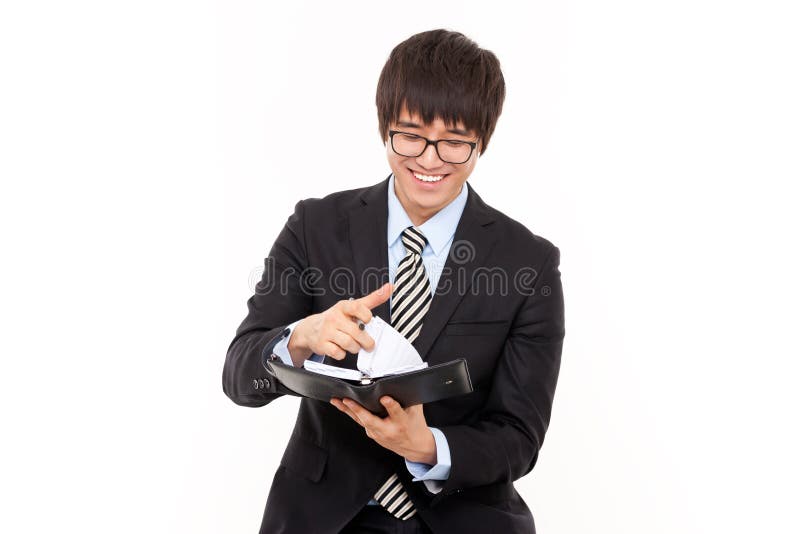 Young Asian Business Man with Diary. Stock Image - Image of note ...