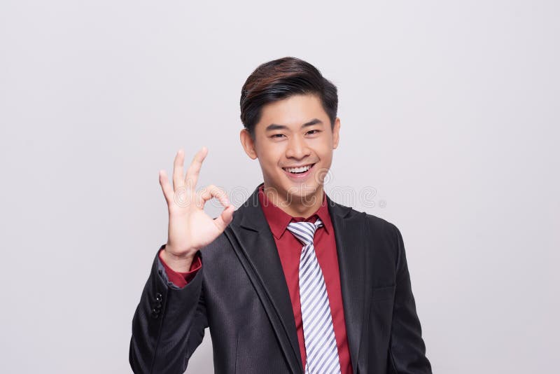 Young Asian Business Man with OK Hand Gesture Stock Photo - Image of ...