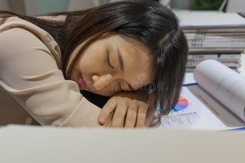 Young Businesswoman Sleeping at Office Stock Photo - Image of ...