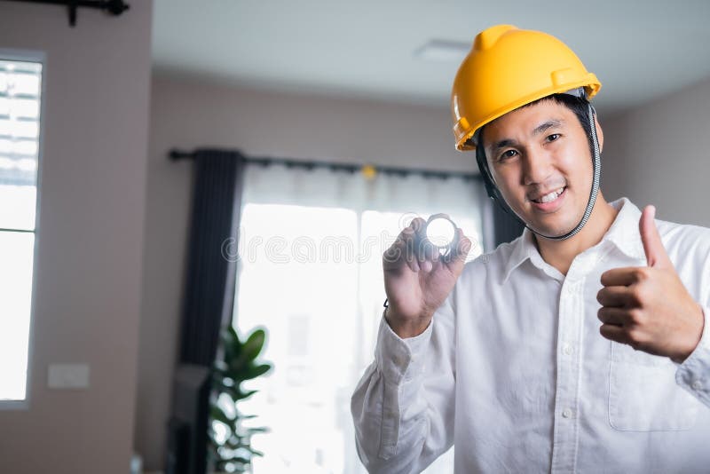 Young Asian Checking House Foreman Engineering Home Inspection Building ...