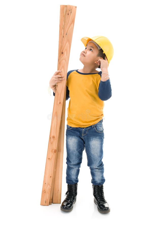 Young Asian Child Construction Engineer Holding Equipment Stock Photo ...