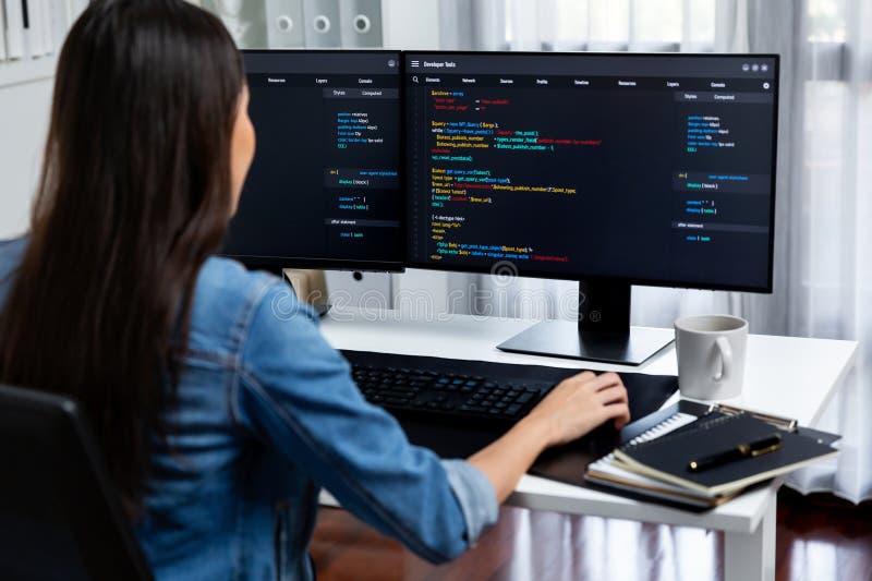 Young Asian in it Creating with Typing Online Information on Pc. Stratagem. Stock Image - Image ...