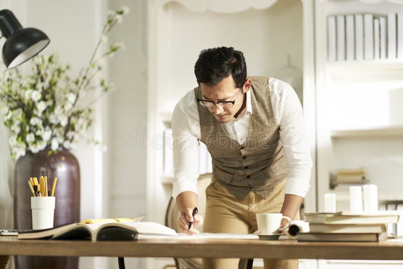 Young Asian Designer Working at Home Stock Image - Image of asia ...