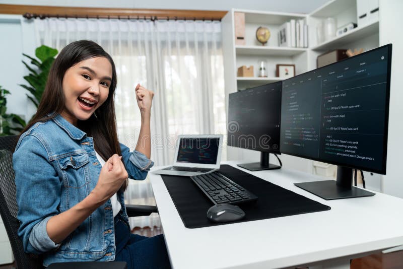 Asian it Developer Creating Raising Fist Up with Successful Project ...