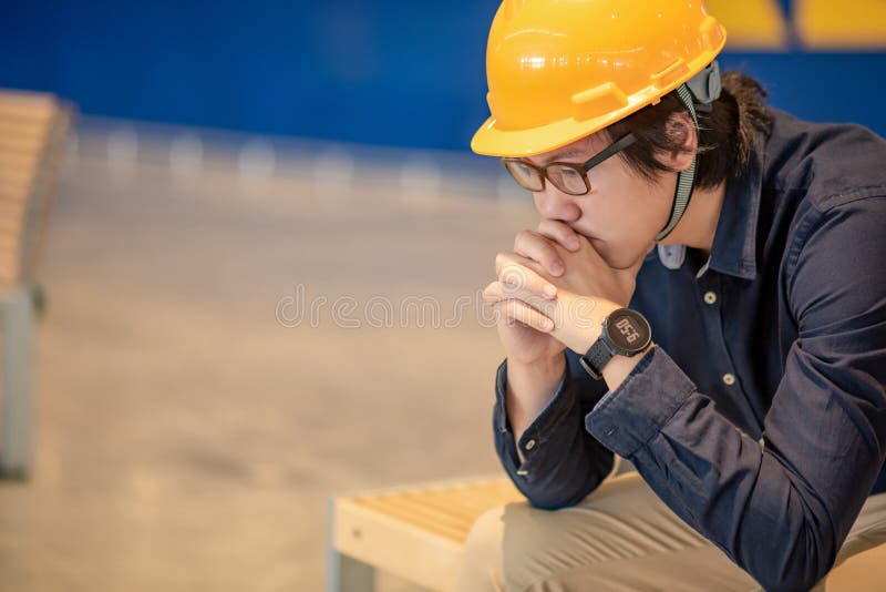 Asian Engineer Man Feeling Tried and Stressed Stock Image - Image of ...