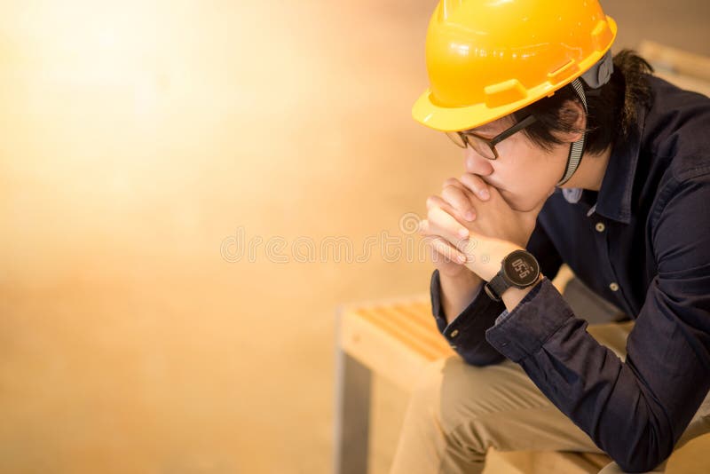 Young Asian Engineer Man Feeling Tried and Stressed Stock Photo - Image ...