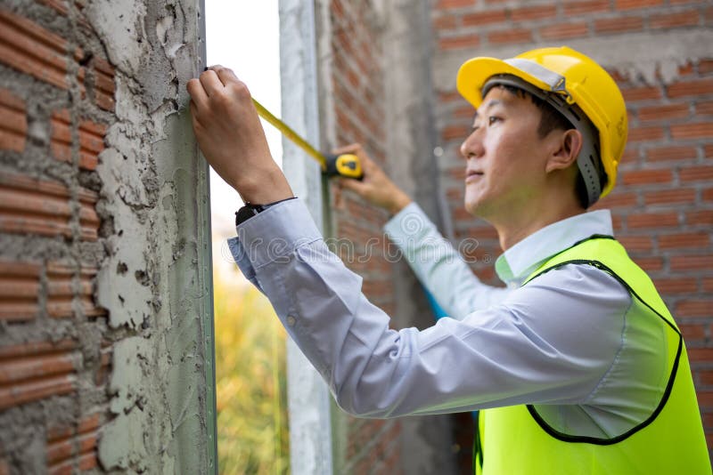 Young Asian Engineer in Engineering Uniform and Helmet at Construction ...
