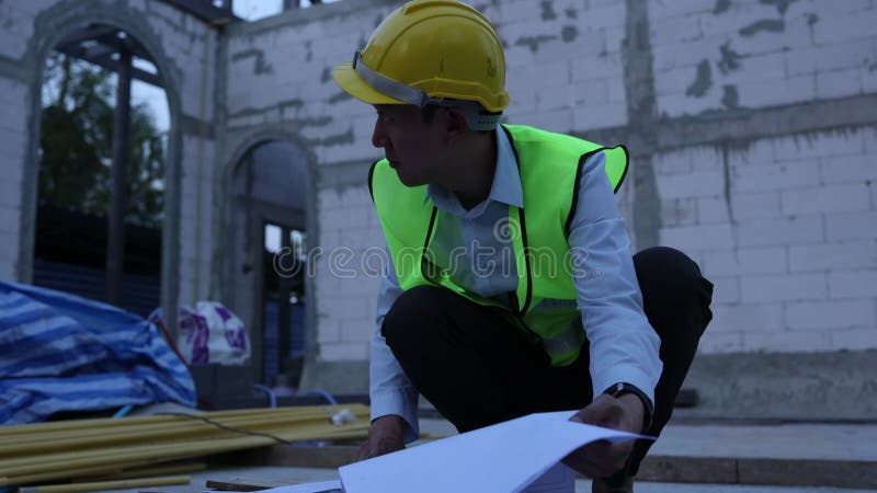 Young Asian Engineer in Engineering Uniform and Helmet at Construction ...