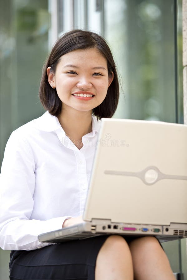 Young Asian Female Executive Using Laptop Stock Image - Image of ...