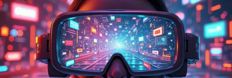 Young Asian Female Experiencing Virtual Reality with Futuristic Headset ...