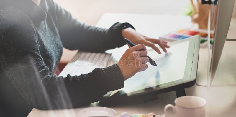 Graphic Designer Drawing at Work Stock Photo - Image of designer ...