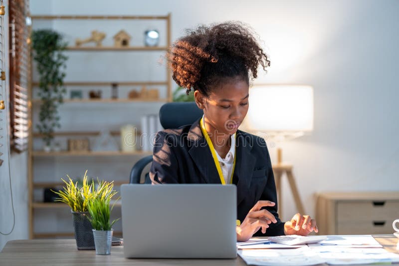 Young Asian Happy Employee Working Overtime in Office, Work by ...