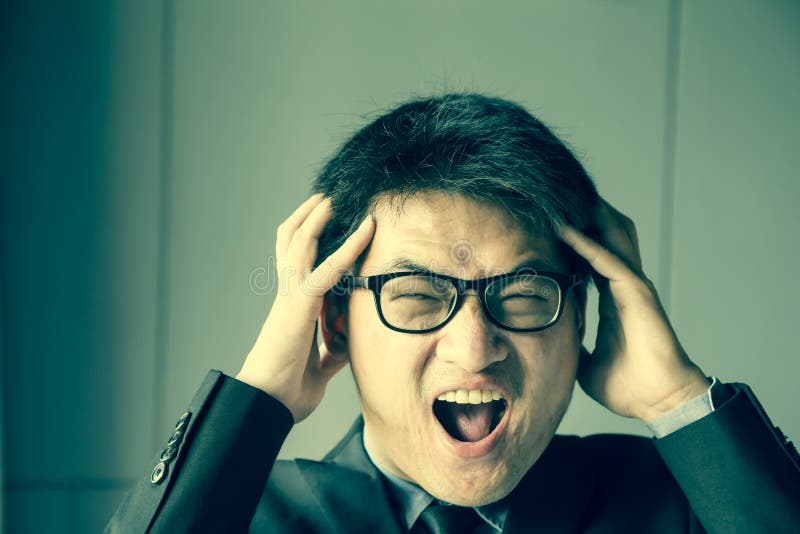 Portrait Asian Guy Yelling Screaming Shouting Hand His Stock Photos ...