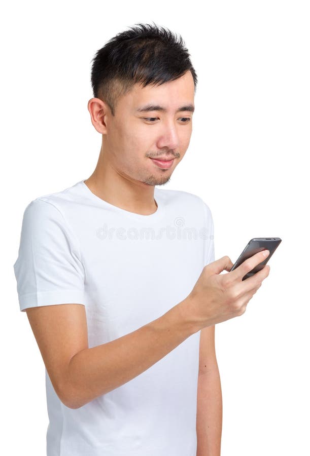Man Laughing Texting on the Mobile Phone Stock Photo - Image of generic ...