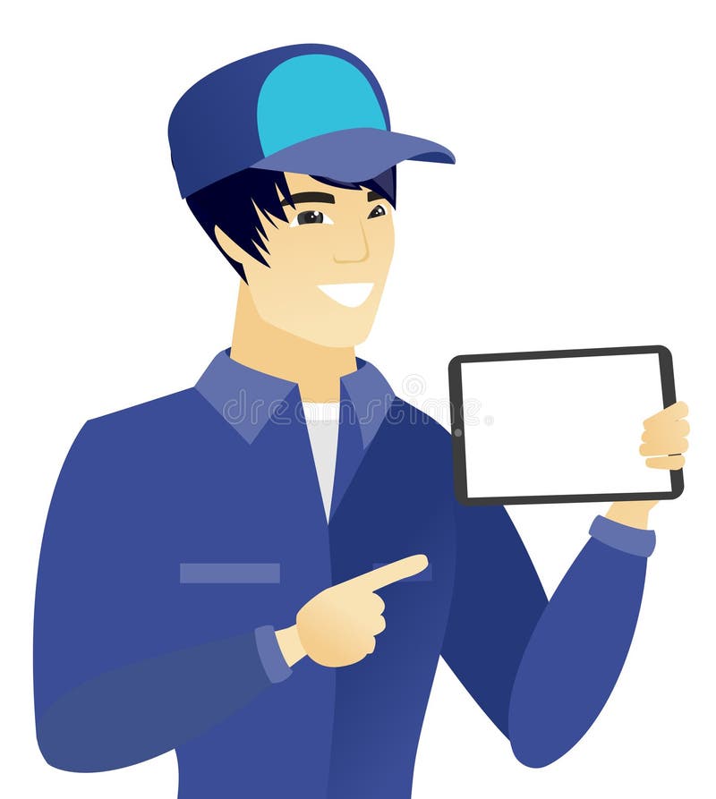 Young Asian Mechanic Holding Tablet Computer. Stock Vector ...