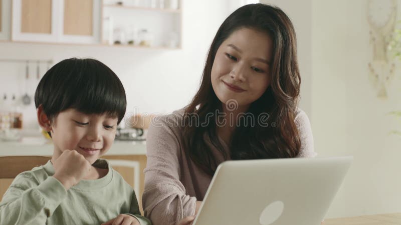 Asian Mother and Son Sitting on Couch at Home Taking a Selfie Stock Video - Video of companion ...