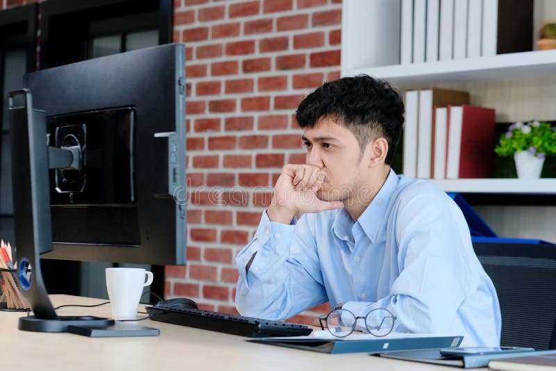 Creative Man Struggle with Laptop Computer, Frustrated Man Looking at ...