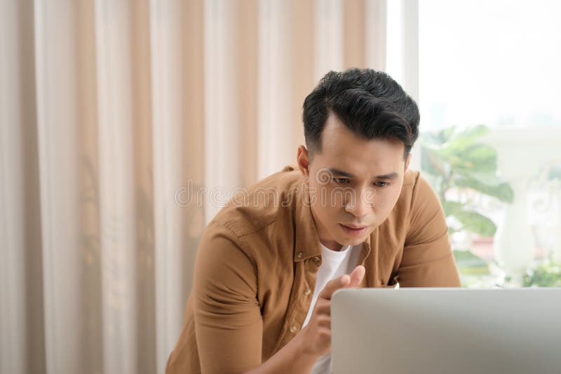 Young Asian Office Man Struggle with Computer, Frustrated Asian ...
