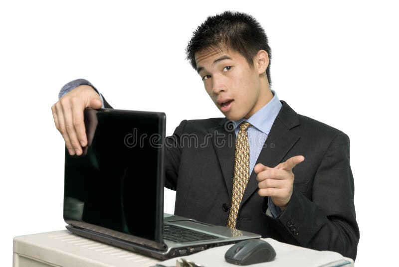 Young Asian Salesman at Laptop Stock Image - Image of explanation ...
