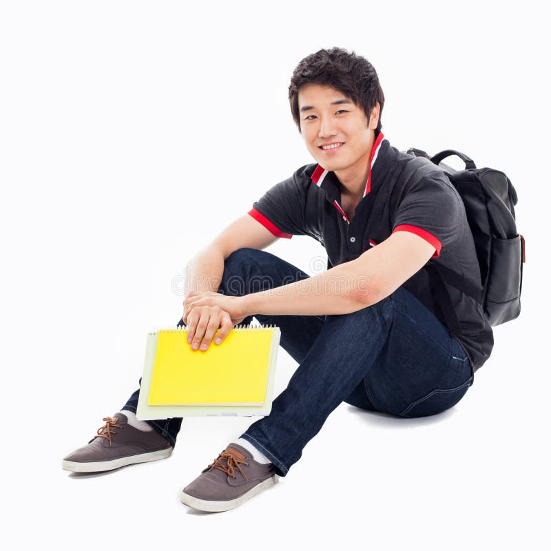 Young Asian Student Sitting Floor. Stock Photo - Image of single, adult ...