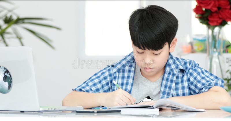 Young Asian Teenage Student Doing Homework . Stock Image - Image of ...
