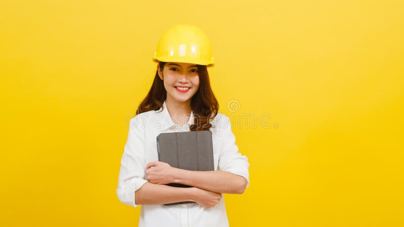Young Asian Woman Engineer Using Digital Tablet with Positive ...
