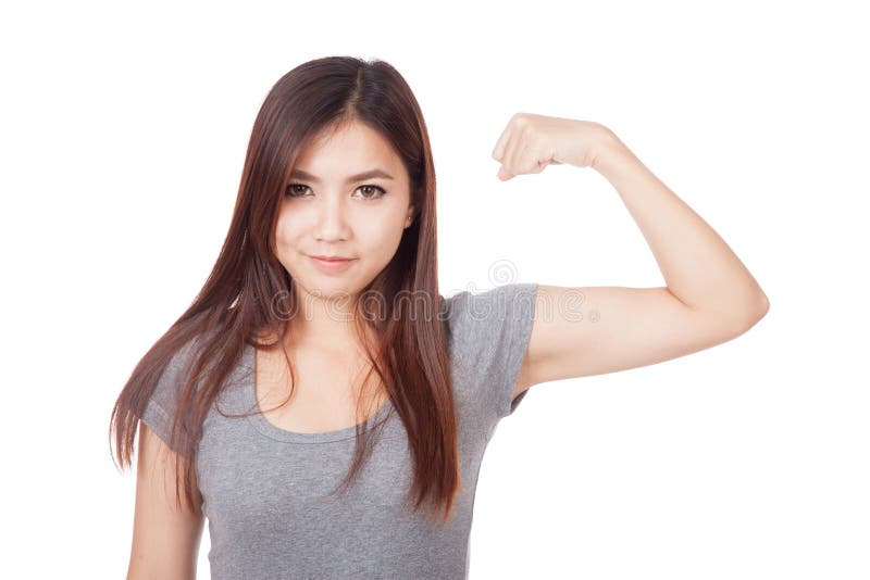 Young Asian Woman Flexing Her Biceps Stock Photo - Image of portrait, studio: 49240756