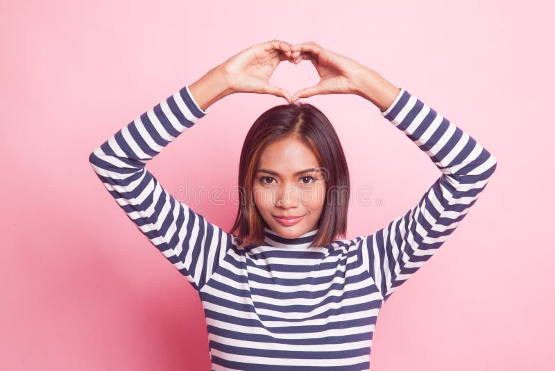 Young Asian Woman Gesturing Heart Hand Sign Stock Image Image Of