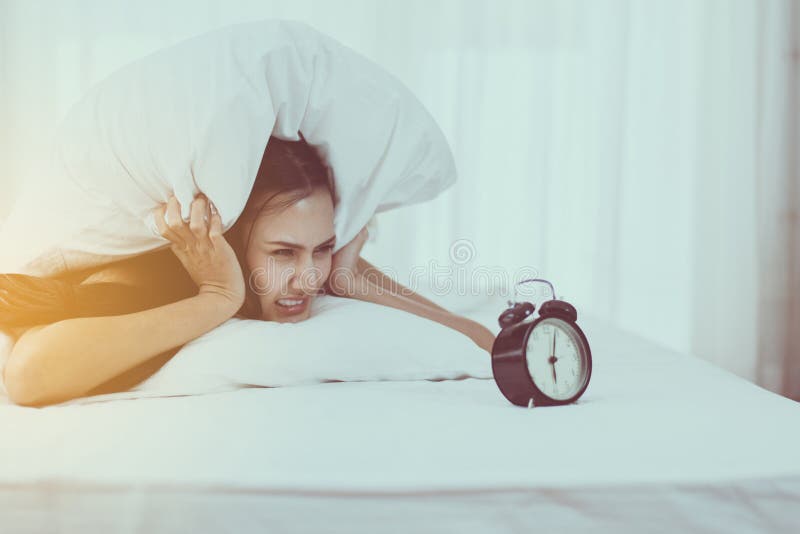 Young Asian Woman Hates Getting Stressed Waking Up Early 6 O`clock