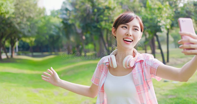Young Asian Woman Live Stream Stock Image - Image of headset, cellular ...