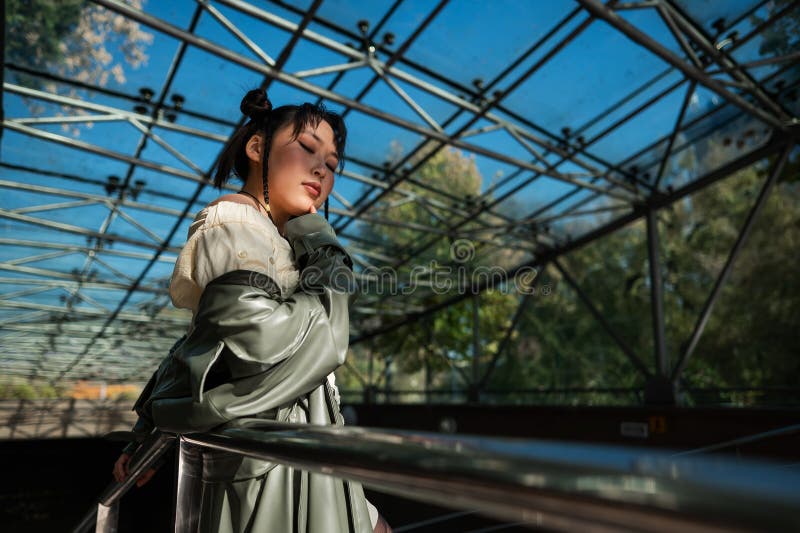 Young Asian Woman Posing at Subway Exit. Stock Photo - Image of lady ...