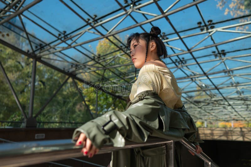 Young Asian Woman Posing at Subway Exit. Stock Image - Image of public ...