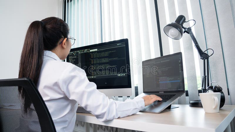Programmer Typing Code On Desktop Computer Developing Programming And Coding Technologies