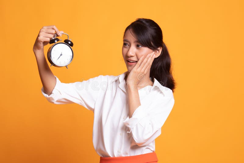 Young Asian Woman is Stressed with a Clock Stock Photo - Image of angry ...