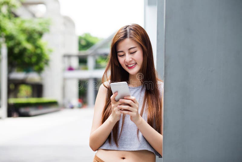 Young Asian Woman Use Smartphone Stock Photo - Image of portrait, adult ...