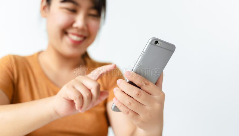 Young Asian Woman Using Smartphone Typing, Chatting Conversation ...