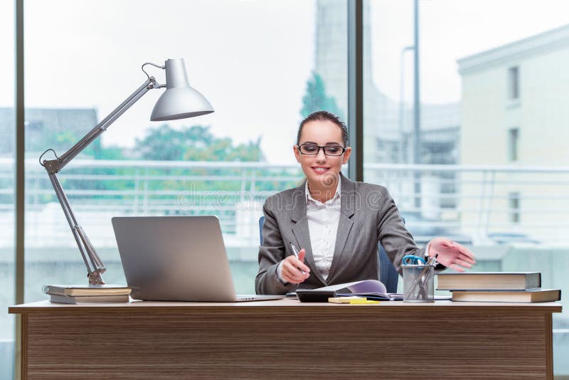 The Young Assistant Working in the Office Stock Image - Image of ...