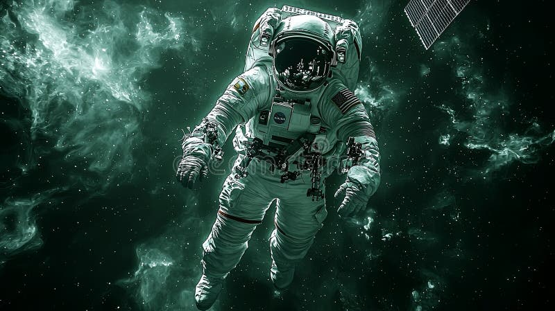 Young Astronaut Floating in Space with Starry Background Stock ...
