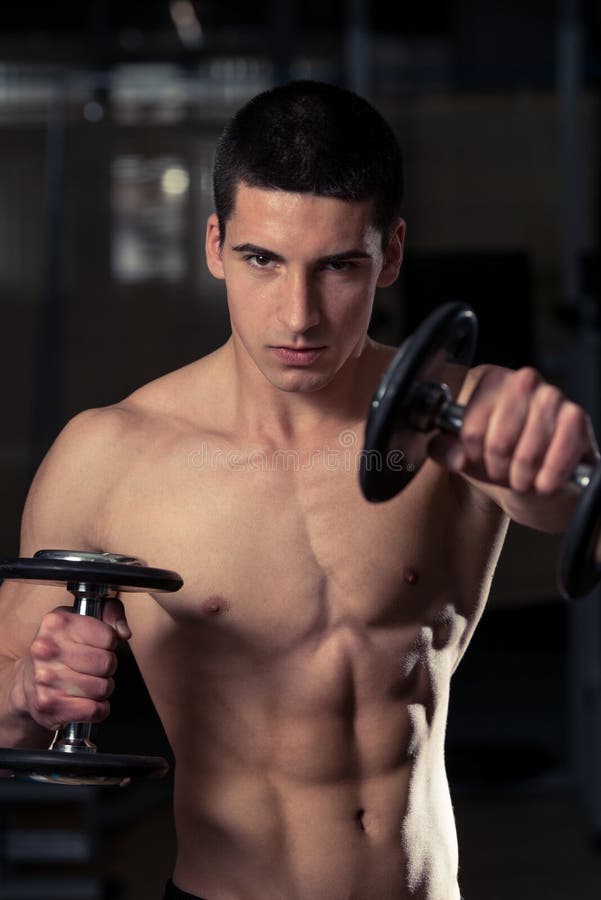 Young Athlete Exercise Power Boxing with Dumbbells Stock Photo - Image ...