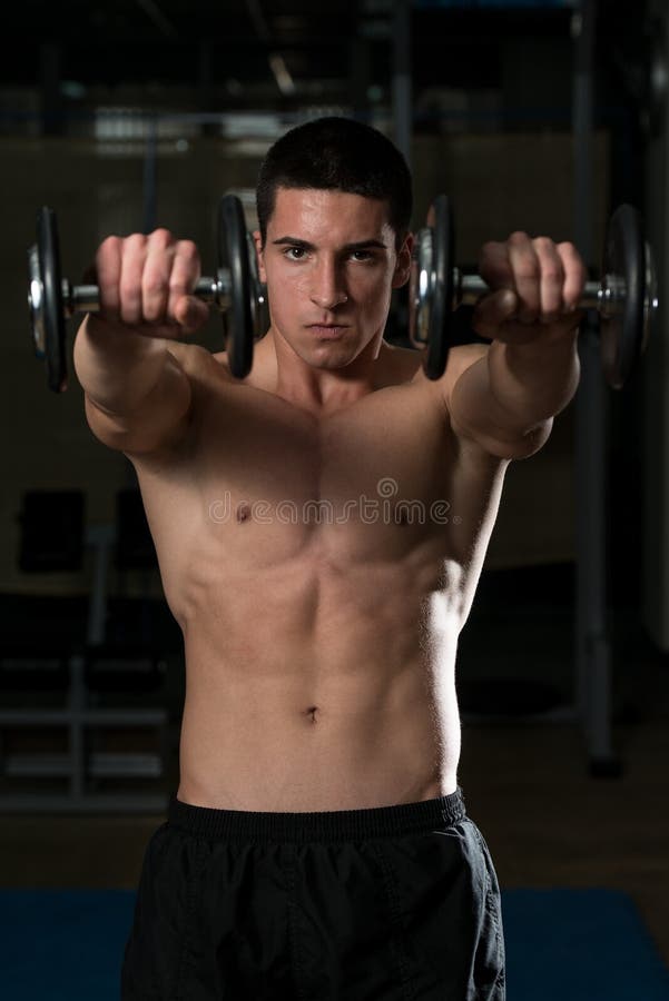 Young Athlete Exercise Power Boxing with Dumbbells Stock Image - Image ...