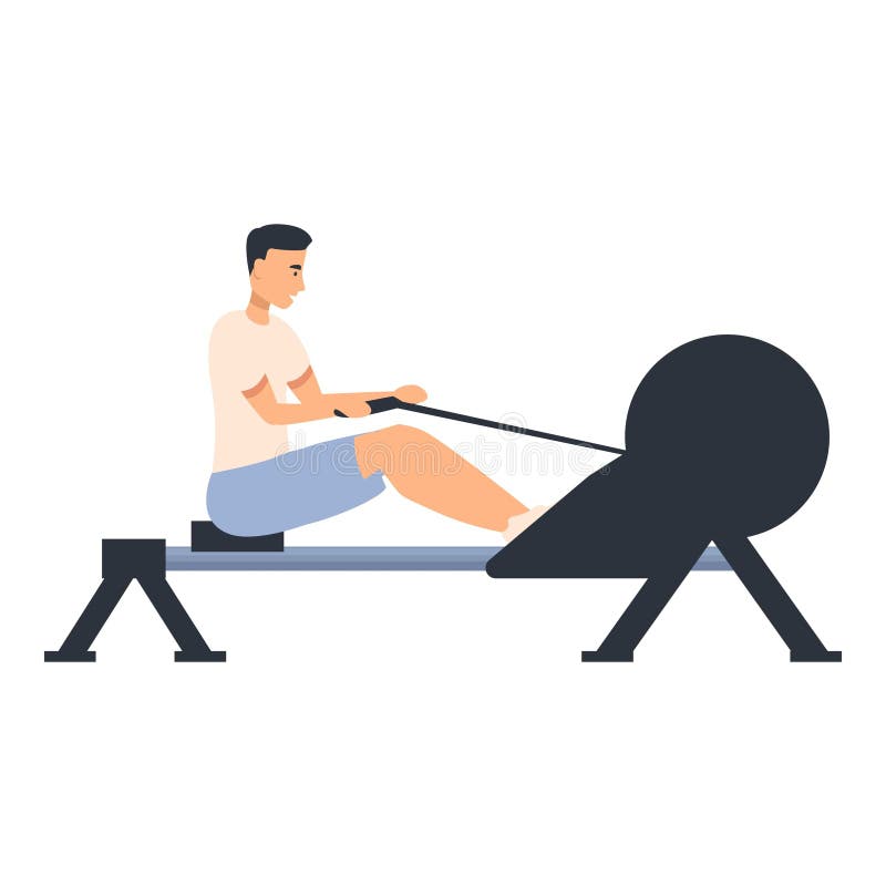 Young Man Using Rowing Machine Doing Fitness Exercise Stock Vector ...