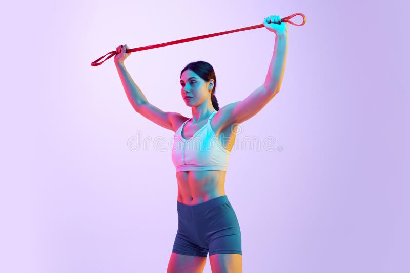 Young Athlete Woman in Activewear Doing Exercises for Hands Using ...