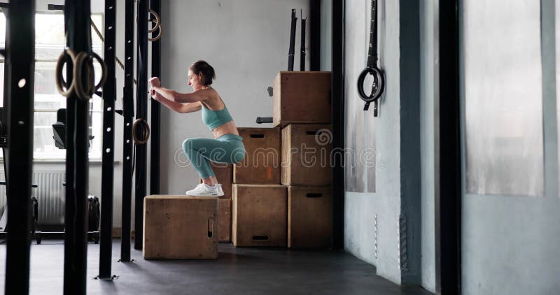 Young Athlete Woman Doing a Box Jump Exercise Stock Photo - Image of ...