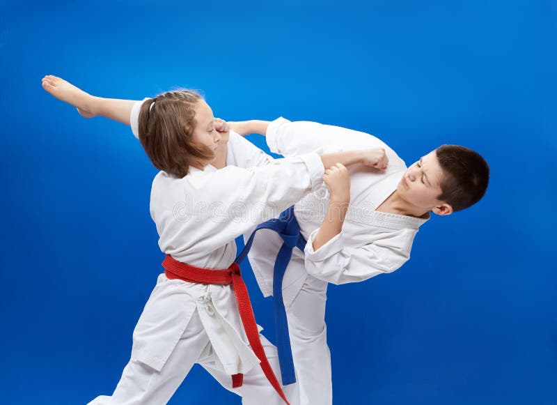 Young Athletes Train Blocks and Kicks of Karate Stock Image - Image of ...