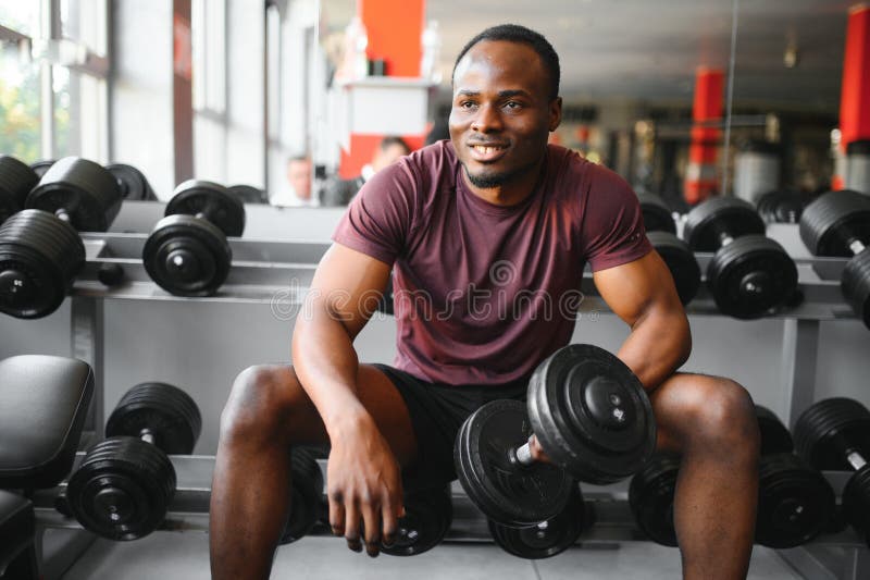 Young Athletic African American Man in the Gym Stock Image - Image of ...