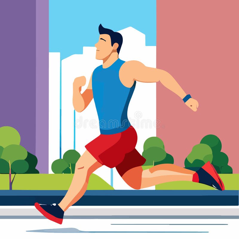 Young Athletic Man Jogging in the City Streets. Vector Illustration ...