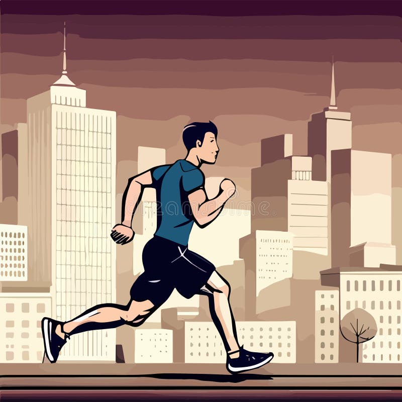 Young Athletic Man Jogging in the City Streets. Vector Illustration ...